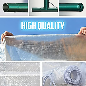 YardGrow Half Transparent Walk-in Plant Greenhouse Heavy Duty Garden Tunnel Tent with ABS Clamps (16'X7'X7')