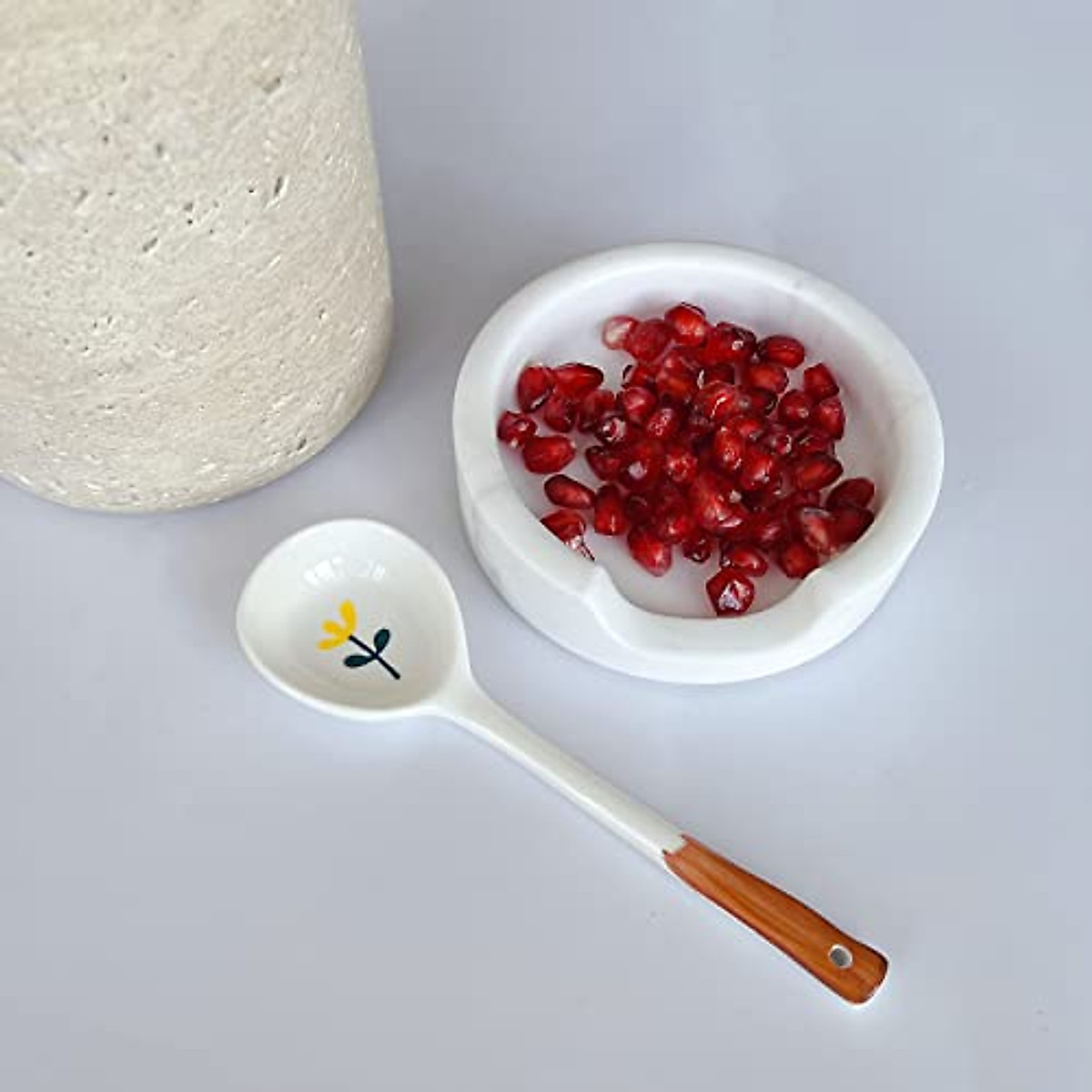 StonePlus Natural Marble Round Small Spoon Rest for Stove Top Spatula Fork Ladle Utensil Rest Keeper,Cooking Spoon Organizer,Kitchen Tool Spoon Holder (Jazz White)