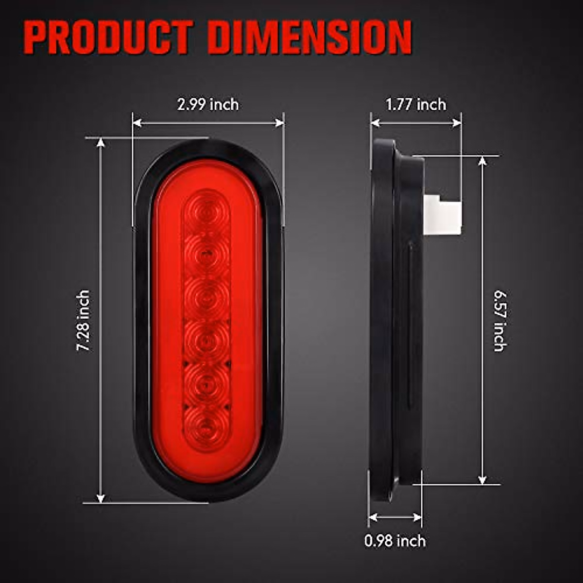 Aaiwa 6" Oval Red LED Trailer Tail Lights 4PCS, Turn Stop Brake Trailer Lights for Pickup RV Truck, with Surface Mount Grommet