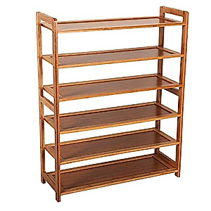 KCHEX 6 Tier Wood Bamboo Shelf Entryway Storage Shoe Rack Home Furniture Organizer Bench Holder Seat Natural Hallway Home