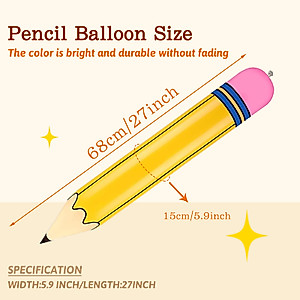 Back to School Balloons 27'' Yellow Pencil Balloons Giant Inflatable Large Balloons Kit for First Day of School Welcome Party Decorations 2Pcs