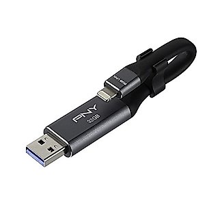 PNY 32GB DUO LINK iOS USB 3.0 OTG Flash Drive for iPhone & iPad and Computers - External Mobile Storage for photos, videos, and more