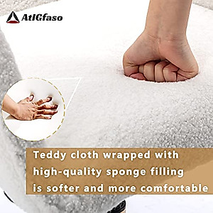 AtIGfaso with Wheels Ultra-Soft Plush Swivel Chair with Adjustable Height and 360-Degree Rotation,Combing Chair Ideal for Home Office or Bedroom, Ergonomic Design, Gold Base, Cream White Color