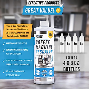 Coffee Machine Descaler Descaling Solution - 32oz (8 Uses) Compatible with Keurig, Nespresso, Breville, Delonghi, Jura, Ninja - Espresso Coffee Maker Cleaner, Coffee Pot Cleaning Limescale Remover