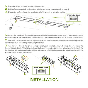 ASD LED Under Cabinet Lighting 24 Inch, Dimmable, Hardwired or Plug-in Installation, 3 Color Levels- 2700K/3000K/4000K, Linkable Kitchen Under Counter Lighting, ETL & Energy Star, White Finish