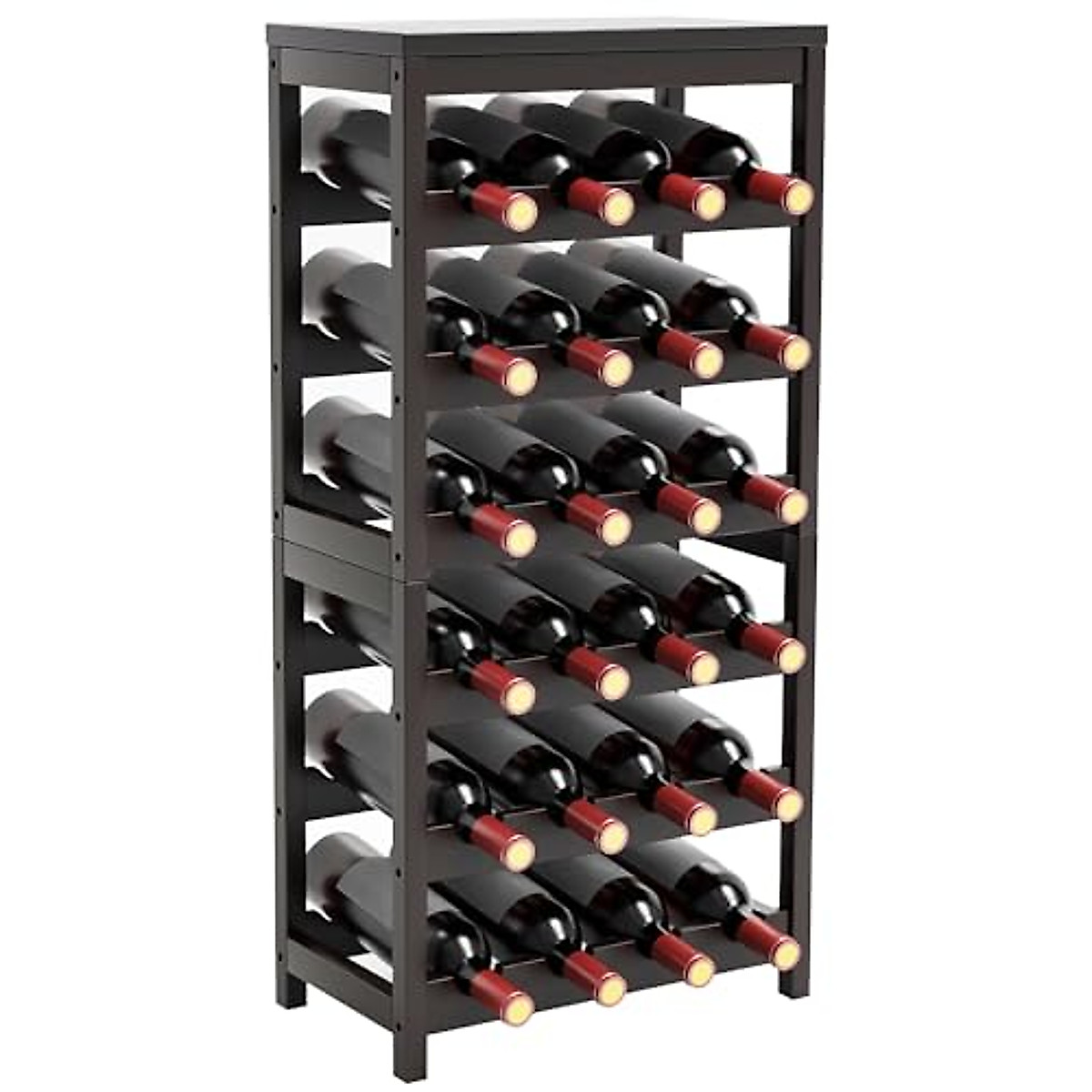 Purbambo 24-Bottle Wine Rack Freestanding Floor, 6-Tier Bamboo Wine Display Rack Storage Shelf with Table Top for Kitchen Dining Room Bar Cellar - Brown