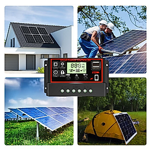 Himino 10A Solar Charge Controller,Solar Panel Battery Intelligent Regulator with USB Port Display 12V/24V (Black)