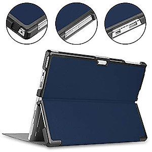 ZZOUGYY Tablet Case for Microsoft Surface Pro 4/5/6/7 12.3" - Ultra Slim Folio Stand, Lightweight Faux Leather, Dark Blue - Luxury Design, Water Resistant, Perfect for Working and Entertaining