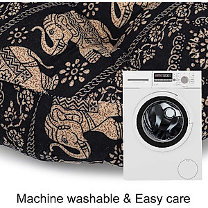 EGOBUY Meditation Cushion, Round Floor Seat Cushion Cotton Linen Sitting Pillow Yoga Pillow Tatami Mat for Home Decor Garden Party, 22x22 Inch, Black Elephant