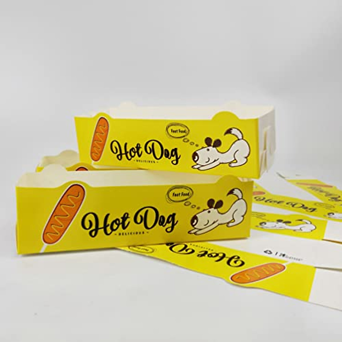 GANAZONO 50pcs Paper Hot Dog Trays Hot Dog Serving Dish Trays Disposable Fluted Dishes Corn Dogs Wrappers Breakfast Sausage Trays Hot Dog Cart Accessories