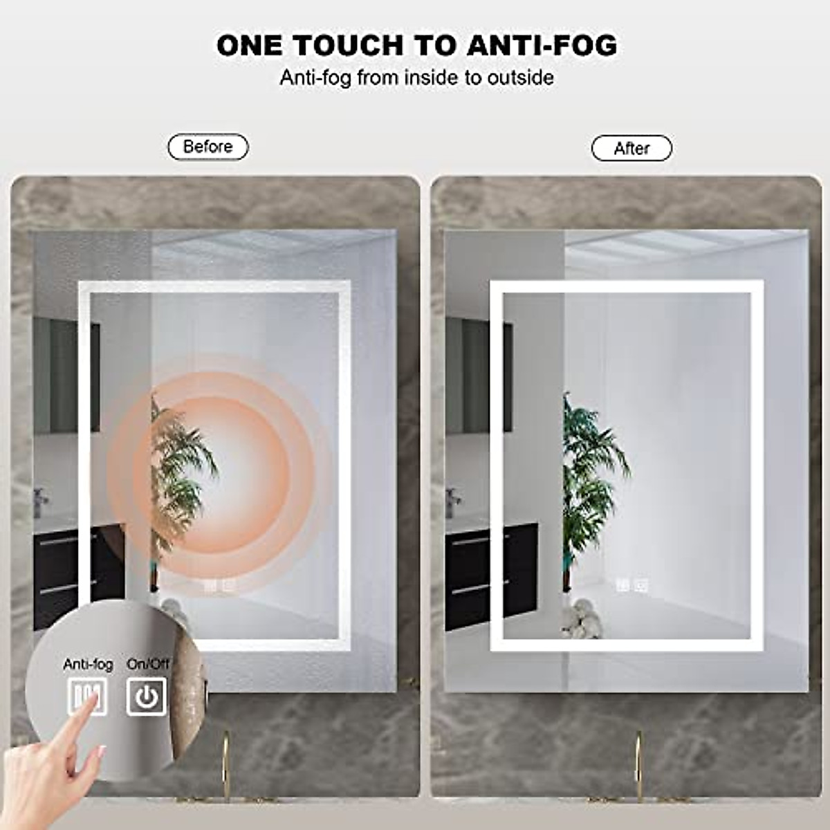 Mepplzian LED Bathroom Mirrored Medicine Cabinet Lighted Medicine Cabinet Wall Mounted Mirror Cabinet with 3 Storage Shelf Medicine Cabinet with Led Lights and Defogger,US Plug Adapter,23.6x29.9Inch