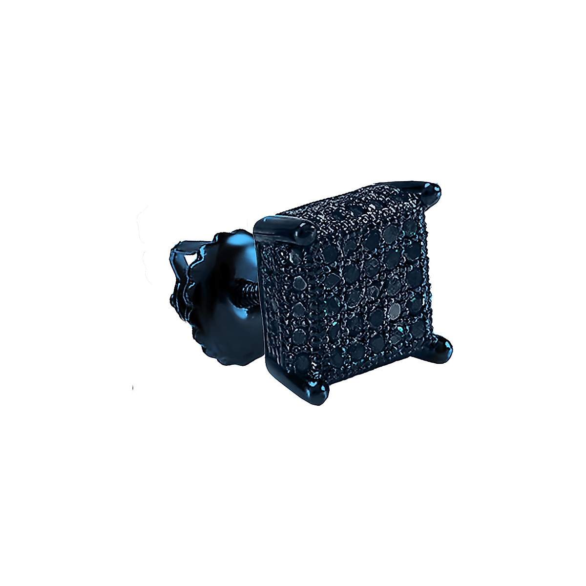 Dazzlingrock Collection 0.25 Carat Round Blue Diamond Cube Unisex Screwback Stud Earring (1 Pc Only) in Blue Plated 18K White Gold