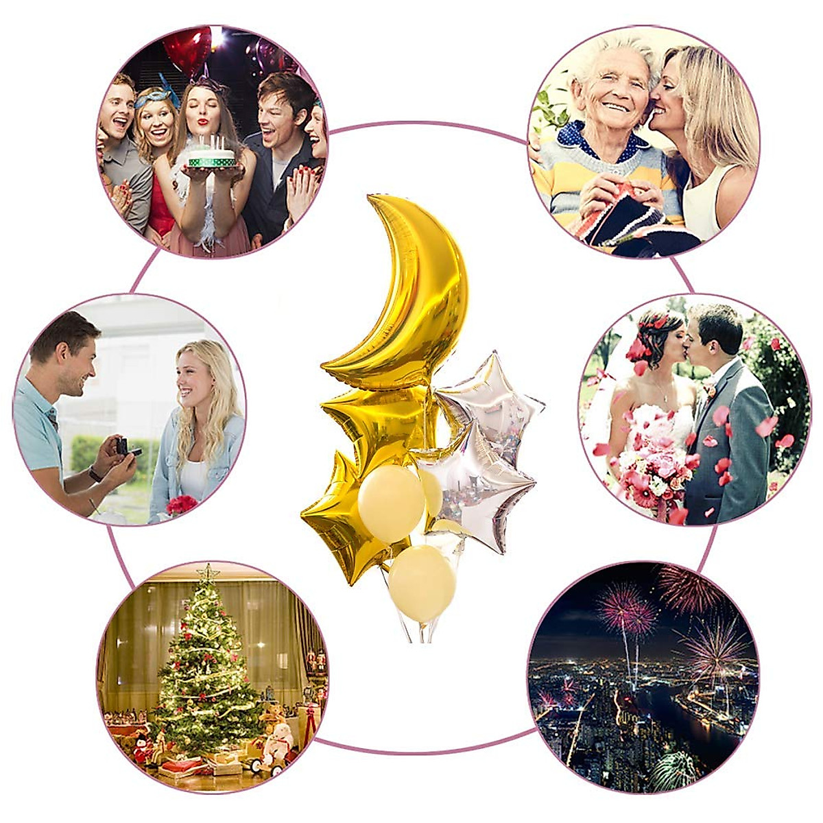 Crescent Moon Shaped Mylar Balloons 28 inch Moon and Star Party Balloons Pack of 18 for Birthday Party Anniversary Celebrate Parties Wedding Baby Shower Decorations (Moon and Star Rose Gold 28 In)