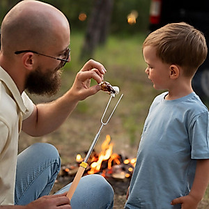 4Pcs Smores Sticks for Tabletop Fire Pit Long 32 Inch, S'mores Skewers Kit Marshmallow Roasting Sticks Hot Dog Fork, Camping Essentials Smores Maker Gear Outdoor Campfire Cooking Accessories