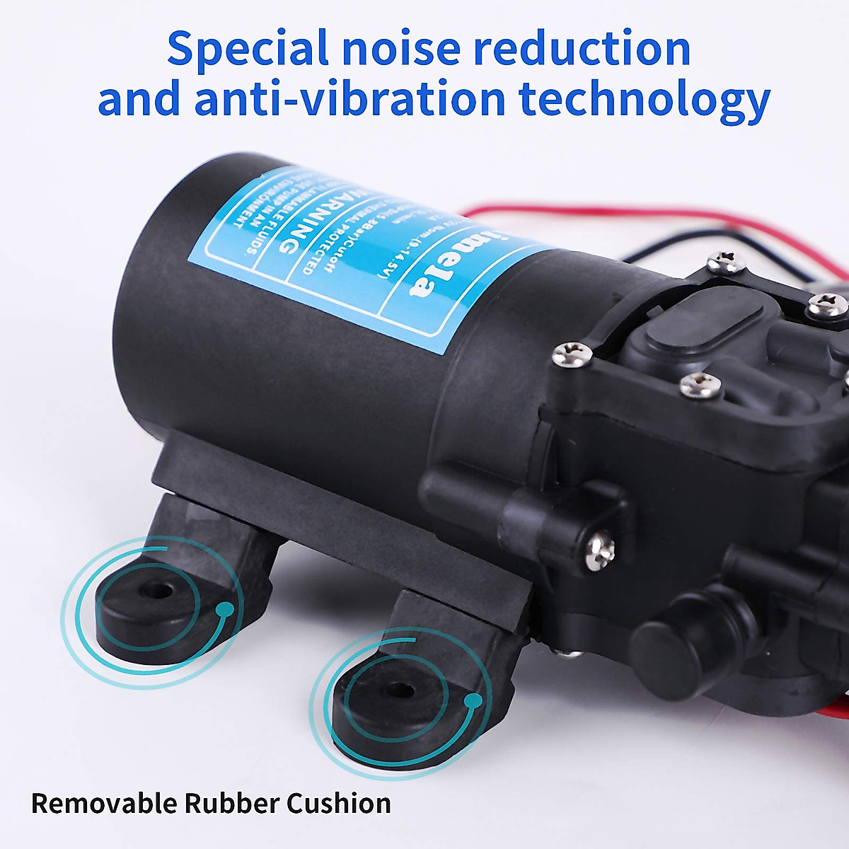 Aimela 12V DC Fresh Water Pump with 2 Hose Clamps,Self Priming Sprayer Pump with Pressure Switch,12 Volt High Pressure Pump Diaphragms,4.5 L/Min 1.2 GPM 85 PSI Adjustable for Spray,Marine,Lawn