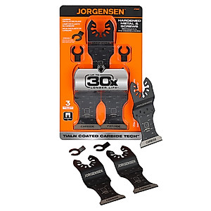 JORGENSEN 3 Pack Oscillating Saw Blades, Tialn Coated Carbide Multitool Blades with 2 Adapters, Universal Multi Oscillating Tool Blade Kits for Hard Material, Hardened Metal, Nails, Bolts, Screws