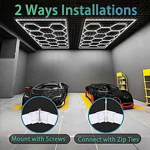 DOSILIO Hexagon Garage Lights, 14 Hex Grid Honeycomb LED Shop Light with Rectangle Frame for Car Detailing Shop Ceiling Mount, Basement, Gym, Warehouse, Bright 6500K, 73920LM, AC85-250V
