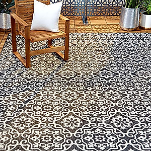 Nicole Miller New York Patio Country Danica Transitional Geometric Indoor/Outdoor Area Rug, Black/Grey, 7'9"x10'2"