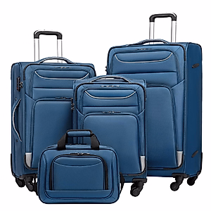 Coolife Luggage 3 Piece Set Suitcase Spinner Softshell lightweight (blue+sliver)
