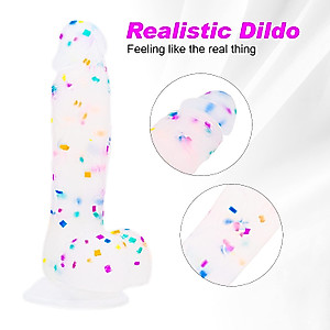Realistic Clear Dildo for Beginners, 7.6 Inch Silicone Thick Dildo with Strong Suction Cup for Vagina & Anal Play, Adult Sex Toy for Women Masturbation