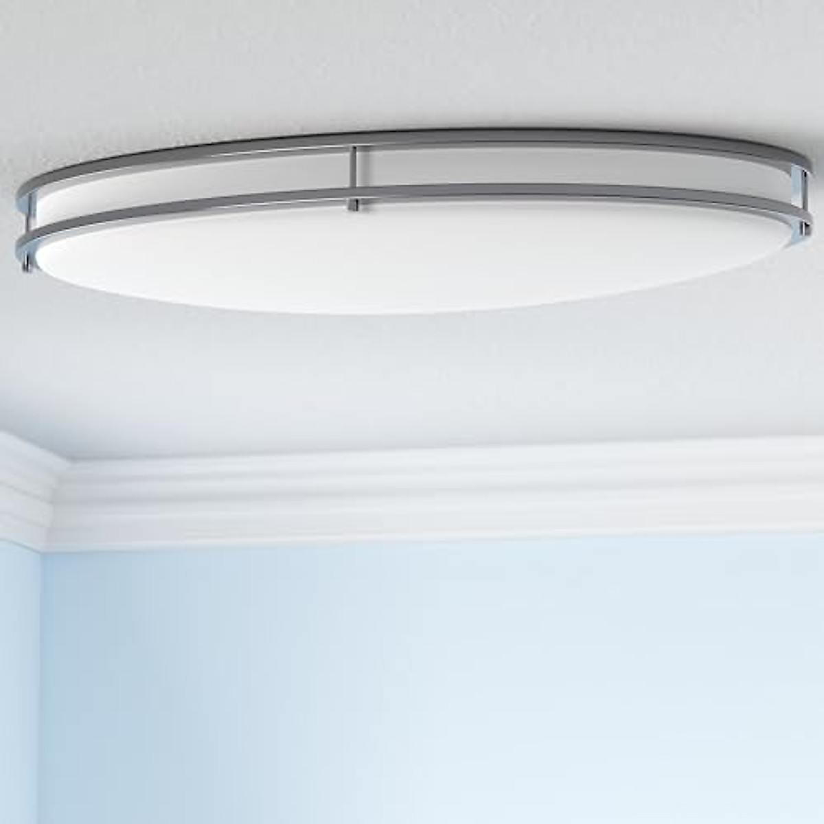 ASD LED 32 Inch Oval Flush Mount Light Fixture | 45W 3750LM 3000K-5000K 100-277V | 3CCT, Dimmable, Energy Star, ETL Listed | Close to Ceiling Double Ring Lamp, Low Profile Lighting | Nickel, 2 Pack