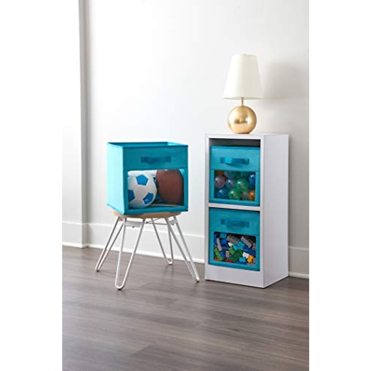 iDesign Emmy Fabric Storage Cube Bin with Front Window, Medium Basket Container with Dual Side Handles for Closet, Bedroom, Toys, Nursery - Teal