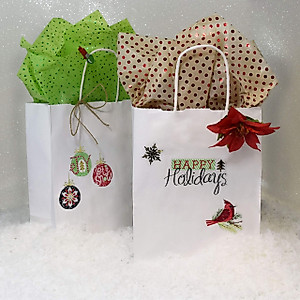 Prime Line Packaging White Kraft Paper Gift Bags with Handles for Small Business, Boutiques, Retail, Shopping, Birthdays, Favors, Bulk, 8x4x10 50 Pack