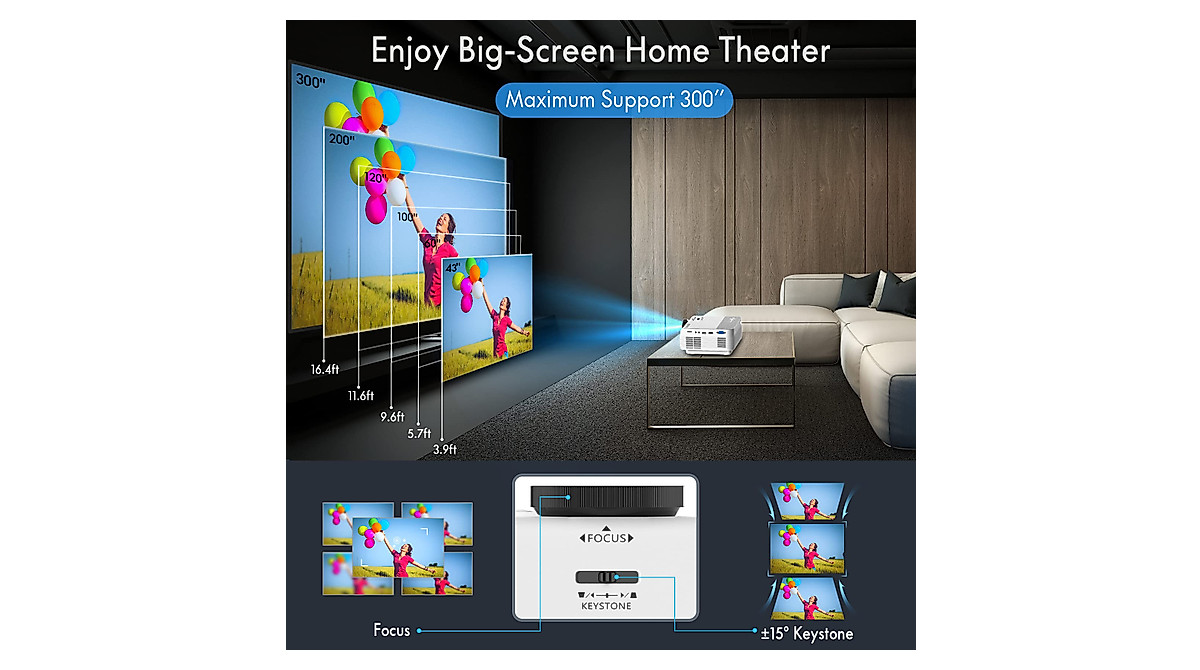 VISOUD Native 1080P WiFi Bluetooth Projector + 120'' Screen