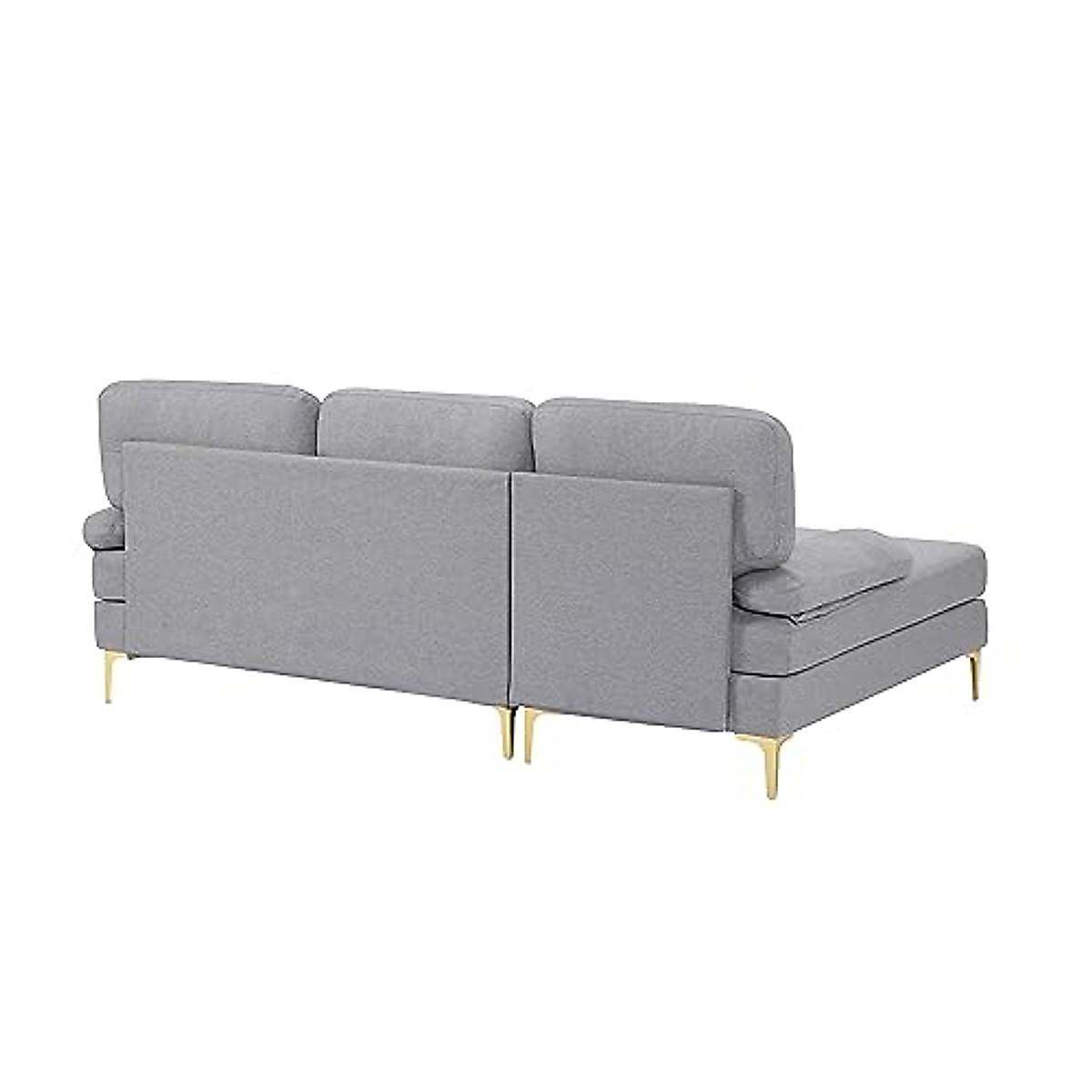 ERYE Soft Polyester Sofa&Couch with Left Lounge Chaise, L-Shaped Corner Upholstered Couch W/Pillow-Top Armrest & Golden Metal Legs for Living Room Furniture Sets, 79.5", Light Gray-005