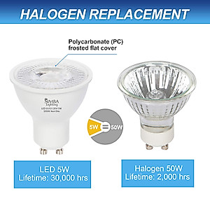 Simba Lighting LED GU10 5W Non-Dimmable Spot Light Bulb (6 Pack) Halogen 50W Replacement MR16 Shape for Accent, Recessed, Track Lighting, 38° Beam, 120V, Twist-N-Lock Bipin Base, 5000K Daylight
