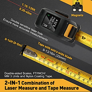 PREXISO 100Ft Rechargeable Dual Modules Laser Level & PREXISO 2-in-1 Digital 135Ft Rechargeable Laser Tape Measure - Pythagorean Mode, Area, Volume, Ft/Ft+in/in/M Unit Digital Distance Meter