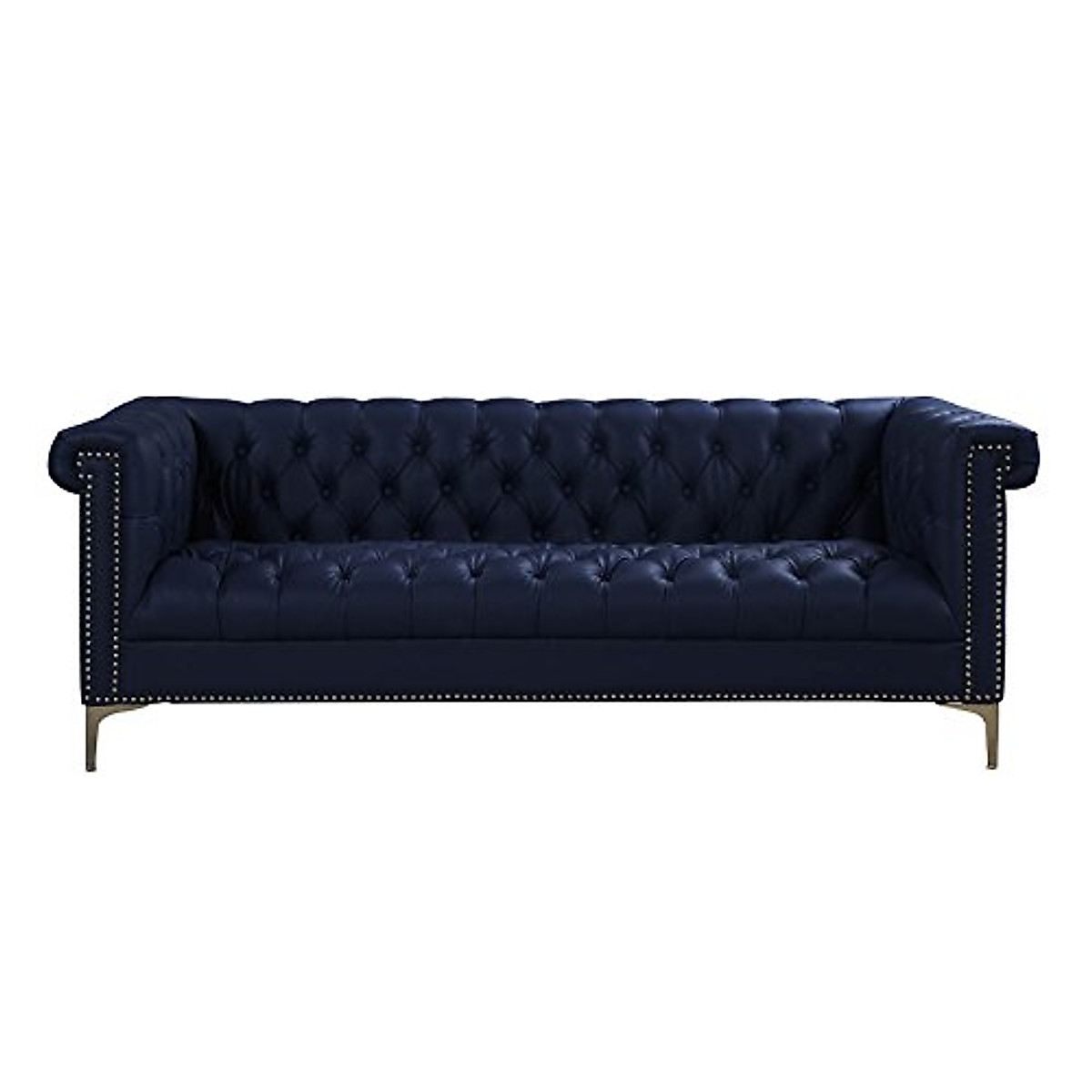 Iconic Home Gold Navy Blue Winston PU Button Tufted with Nail head Trim Tone Metal Sofa,FSA2571-AN