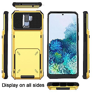 MuZiFei Galaxy S9 Plus Wallet Case Card Holder ID Slot Scratch Resistant Dual Layer Protective Bumper Rugged TPU Rubber Armor Hard Shell Cover Phone Cases for Samsung Galaxy S9+ Plus,Yellow
