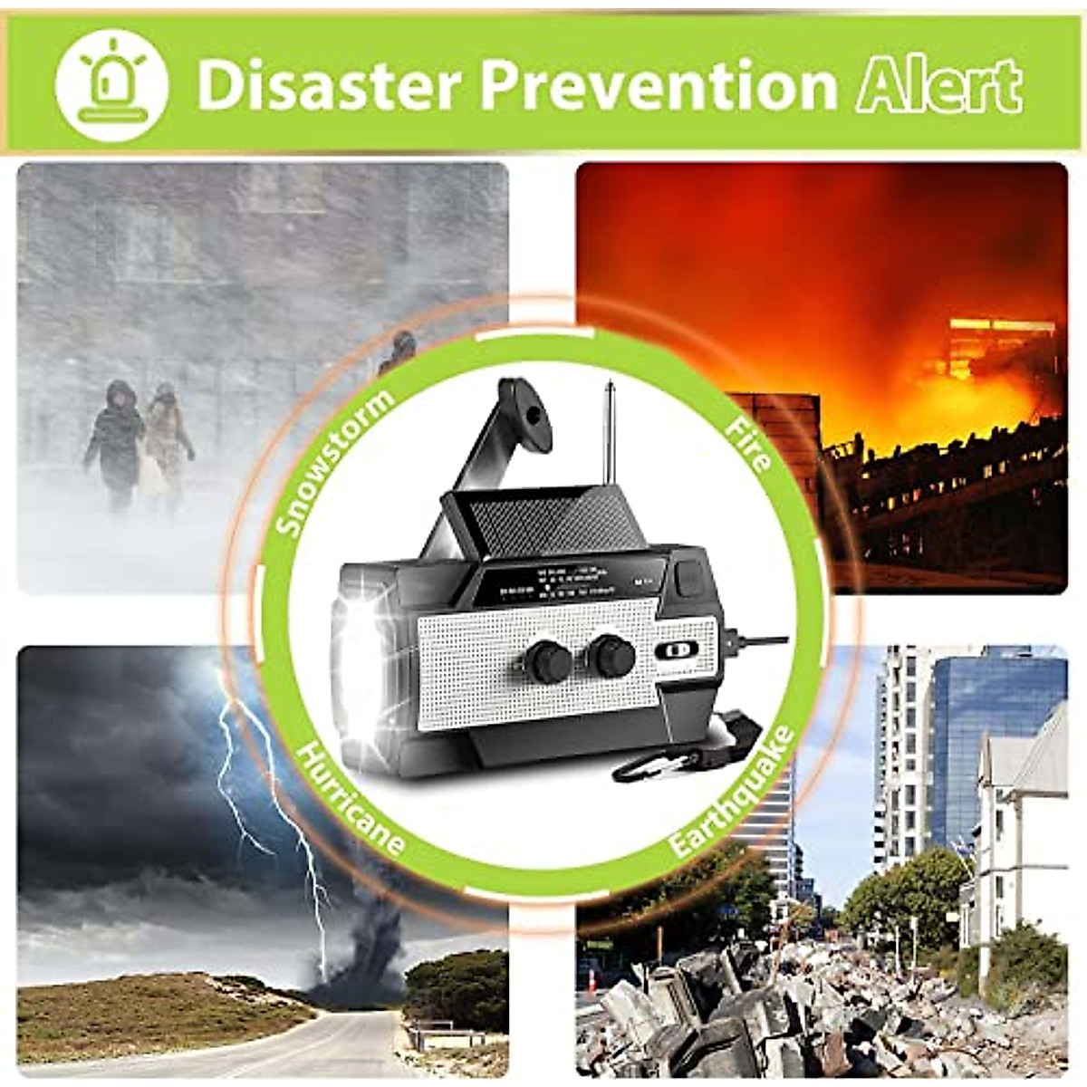 Tiamat+ Radio, Solar Hand Crank Radio with 4000mAh-Power Bank USB Charger, Portable AM/FM/NOAA Tiamat+ Radio, Reading Lamp, LED Flashlight, SOS Alarm for Emergency Black-White