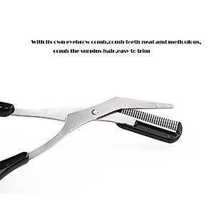 1 PCS Men Women Professional Eyebrow Scissors-Eyelash Hair Remover Tool with Comb and Non Slip Finger Grips(Black+ Silver)