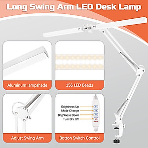 Lanhado LED Desk Lamp with Clamp, Architect Desk Lamps for Home Office, 24W Swing Arm LED Desk Light, Eye-Caring White Desk Lamp, 3 Lighting 10 Brightness Adjustable Desk Lamp for Read/Relax/Work