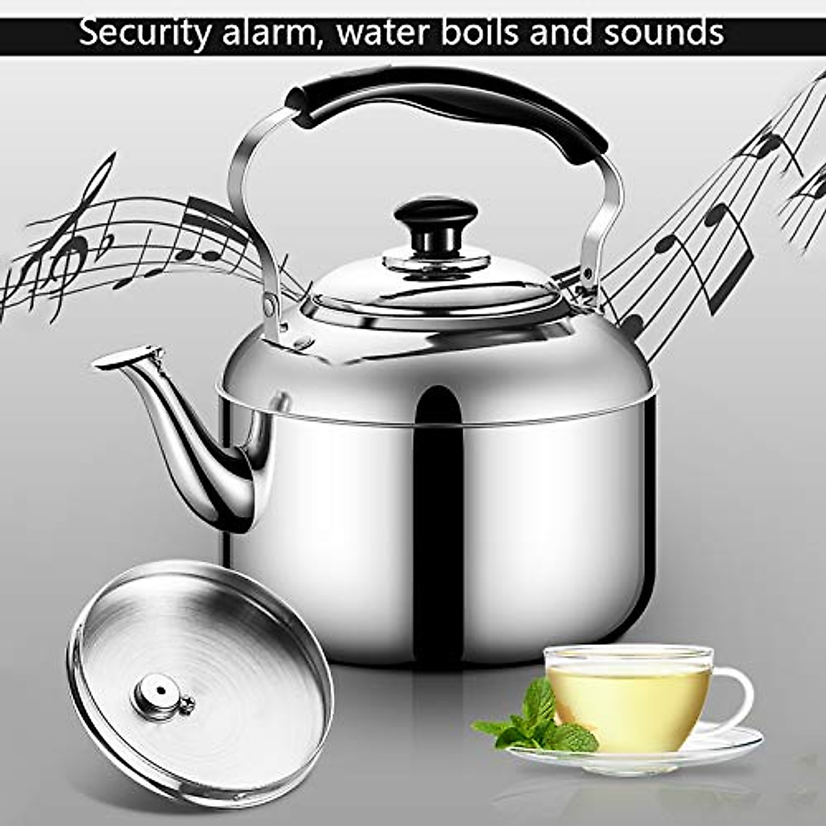 Tea Kettle Stovetop Stainless Steel 304, Tea Kettle with Heat-Resistant Handle, for Gas Induction Electric Stovetops (Color : 304 Stainless Steel, Size : 5L)