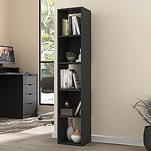 FALKK Furniture 5-Tier Shelf – Natural Wood Tall Bookshelf – Minimalist 5-Tier Bookshelf for Living Room, Office, Bedroom – Eco-Friendly Reforestation Wood Bookshelf (Black)