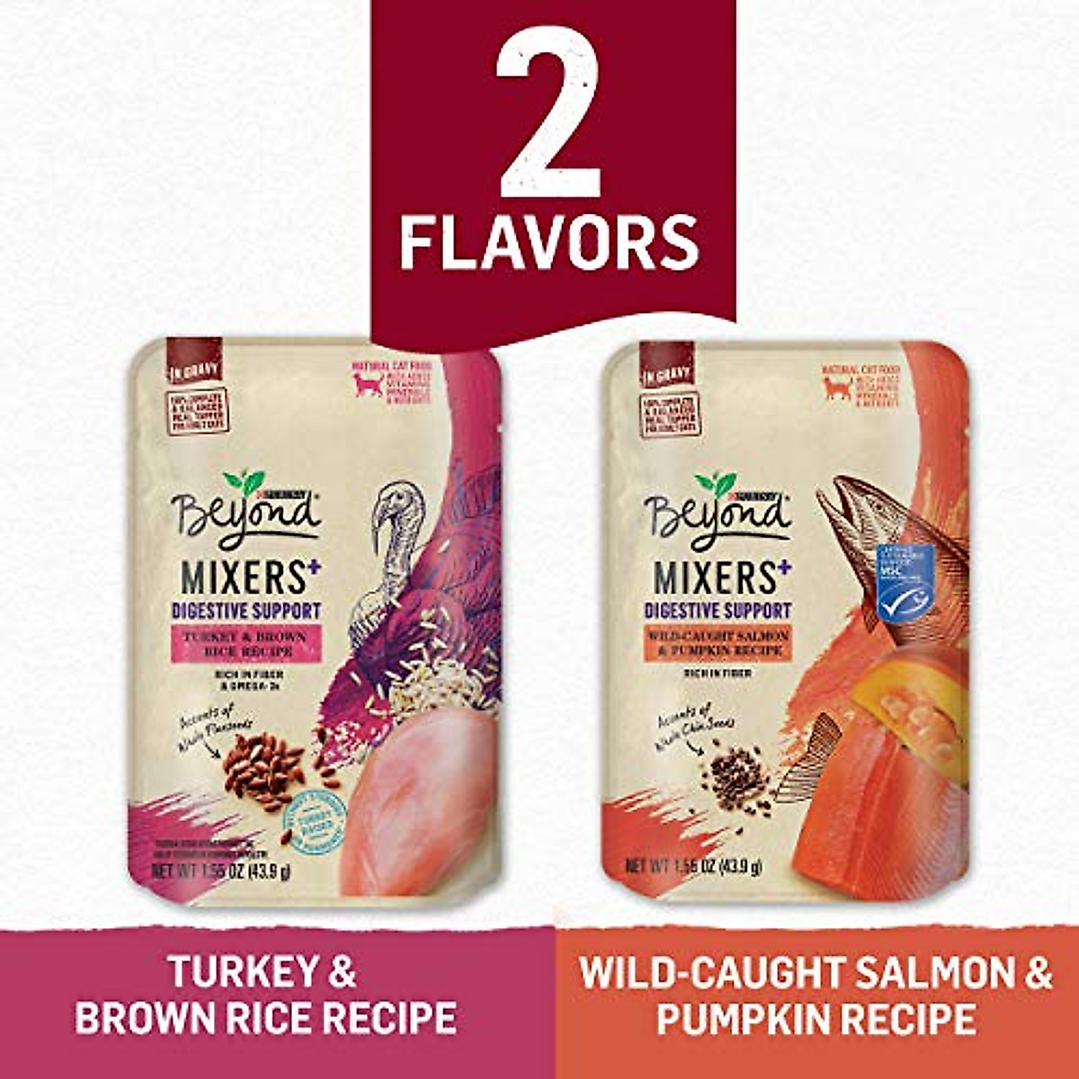 Purina Beyond Natural, Limited Ingredient Wet Cat Food Complement Variety Pack, Mixers+ Digestive Support - (2 Packs of 8) 1.55 Oz. Pouches