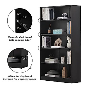 Soohow Modern 5-Tier Shelf Bookcase Storage Bookshelve with Adjustable Shelves for Living Study Room,Black