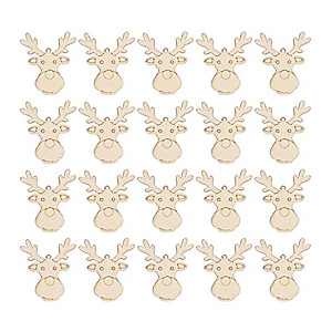 Amosfun 20PCS Christmas Unfinished Reindeer Head Wood Hanging Pendant DIY Painted Wood Tag Xmas Tree Decoration (Style B)