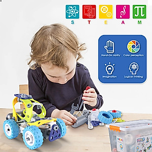 BRUVISH 10 in 1 Building Toy Set, STEAM Building Blocks with Electric Powered Motor for Children Boys Girls, Construction Toys with Tools for Kids Age 5 6 7 8 9 10 11 12, Engineering Building Bricks