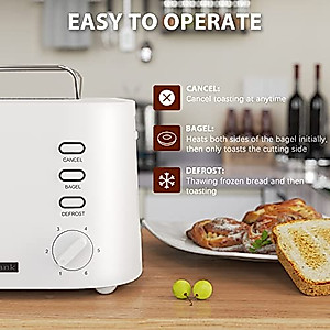 Anfilank Compact 2 Slice Toaster, Wide Slots with Warming Rack, Cancel, Bagel, Defrost Function, 6-Shade Settings, Removable Crumb Tray and High Lift Lever Classic Bread Toaster, 900W BPA free(White)