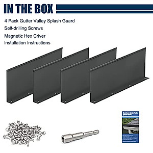 Pearwow Gutter Valley Splash Guard,Aluminum Rain Diverter Roofing Gutter Splash Guards for Valley,Corner or Straight,10 Inch Each (4 Pcs Black)