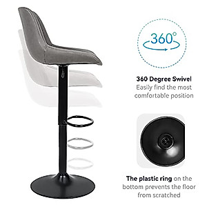Nalupatio Bar Stools Set of 2 Adjustable Counter Height Morden Swivel Bar Stools with Backs Performance Fabric Seat Island Chairs for Home Kitchen Dark Grey