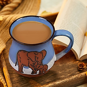 Ceramic Elephant Mug 16 oz Novelty Coffee Mug for Men and Women Holiday Housewarming Chirstmas Birthday Gifts for Women Men Mom Dad Kids Friend Handmade Stoneware Tea Milk Morning Coffee Cup Blue