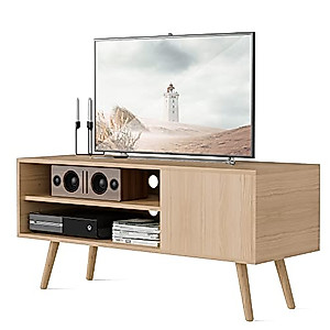 Cozy Castle TV Stand for 50 Inch TV, Modern TV Console with Shelves for Living Room Bedroom, Entertainment Center for Flat Screen TV, Wood TV Stand for TVs up to 50", 43.3 inch, Oak