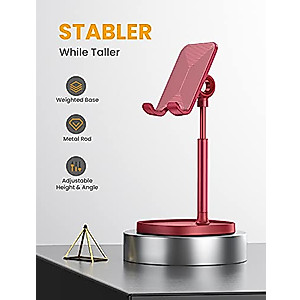 LISEN Cell Phone Stand,Angle Height Adjustable Stable Cell Phone Stand for Desk,Sturdy Aluminum Metal Phone Holder (Red)