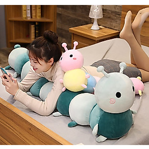 LEHU Caterpillar Stuffed Animal Long Plush Pillow,Cute Hugging Pillow Plush Soft Giant Stuffed Caterpillar,Teen Birthday (Pink,31 inches)