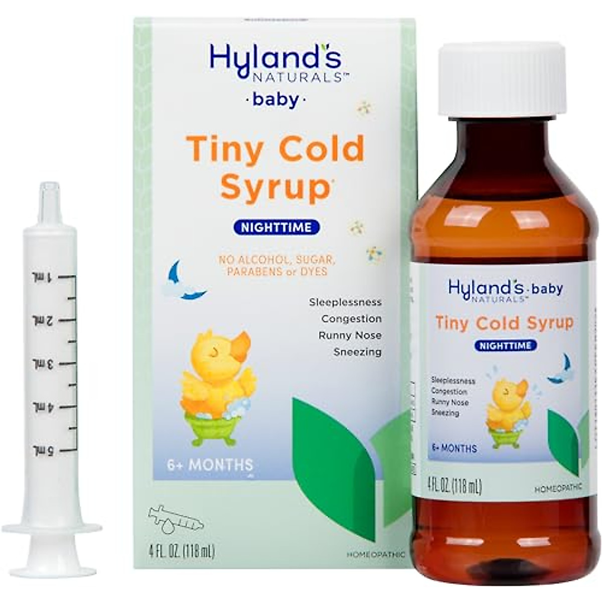 Hyland's Naturals Baby Tiny Cold Syrup, Nighttime PM, Natural Relief of Sneezing, Runny Nose, Congestion & Sleeplessness, 4 Ounce
